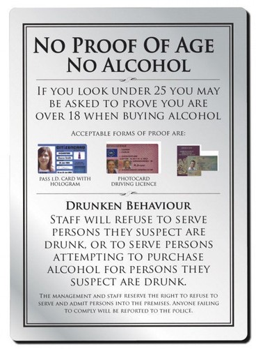 No Alcohol Under 18 Sign