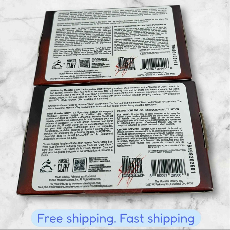 FOR 2 Monster Clay Sulfur-Free Oil-Based Elastic Clay 1Lb. Each Box NEW ...