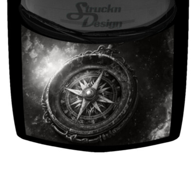 Compass Grayscale Intricate Cloud Hood Wrap Vinyl Graphic Decal 58" x ...