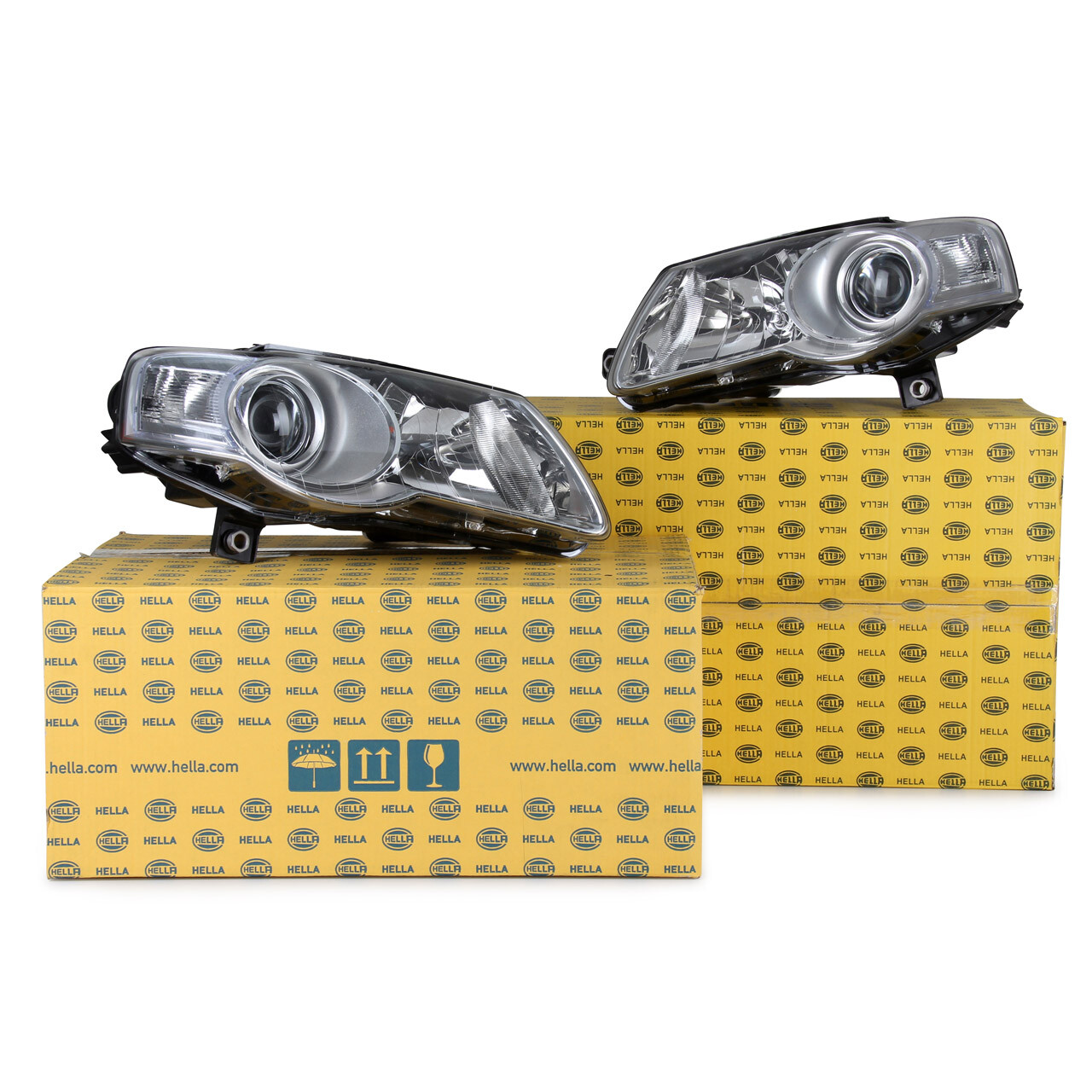 2x HELLA HALOGEN Hauptscheinwerfer + Stellmotor für VW PASSAT B6 links ...