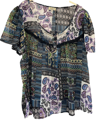 One World Shirt Womens 1X Multicolor Paisley Hippie Boho Tribal Beaded ...