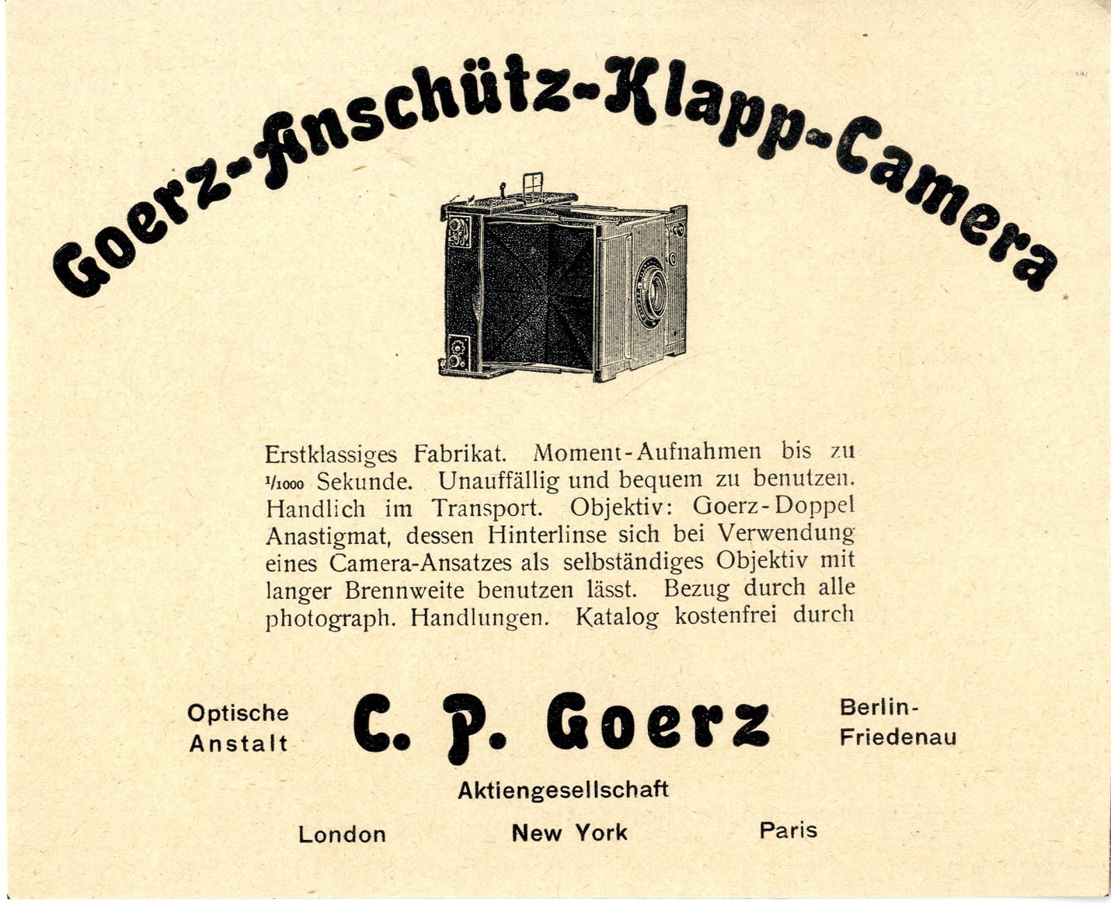 Goerz-Anschütz-Klapp-Camera Optische Anstalt C. P. Goerz Berlin ...