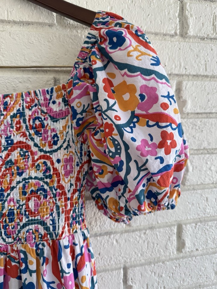 Pinch Brand Smocked Puff Sleeve Paisley Print Dress Size Medium | eBay