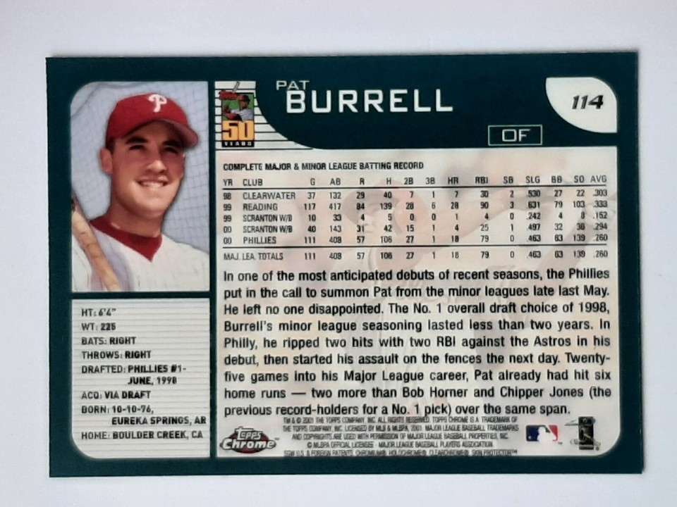 2001 Topps Chrome Baseball Pat Burrell Rookie Gold Cup | eBay