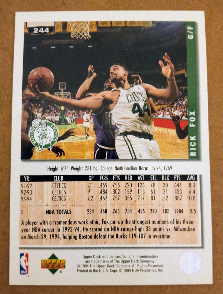 1994-95 Upper Deck Collector's Choice Silver Signature RICK FOX #244 ...