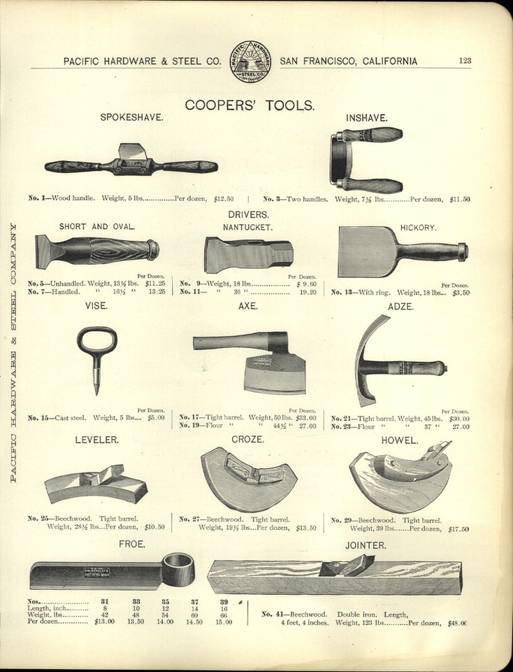 ca 1903 PAPER AD 3 PG Cooper Tools Barrel Maker Shave Croze Howel Axe ...
