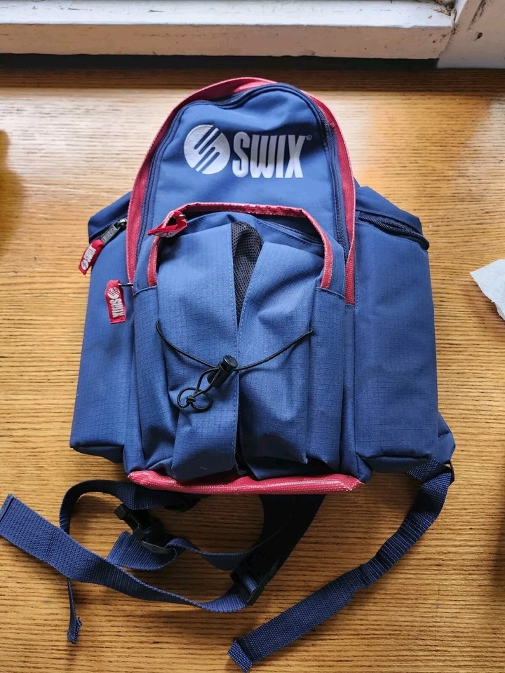 Vintage SWIX Backpack Small Bag Ski Wax Navy Blue Rucksack 16 1/2" x 14 ...
