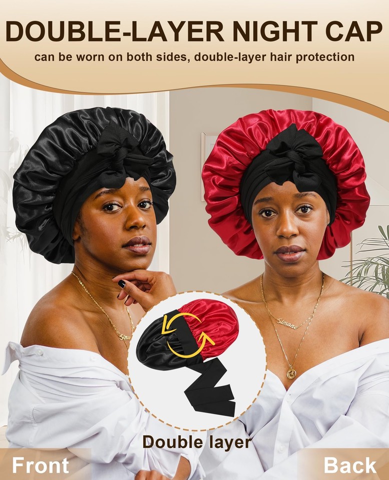 Extra Large Satin Bonnet Sleeping Jumbo Silk Double Layer Tie Band ...
