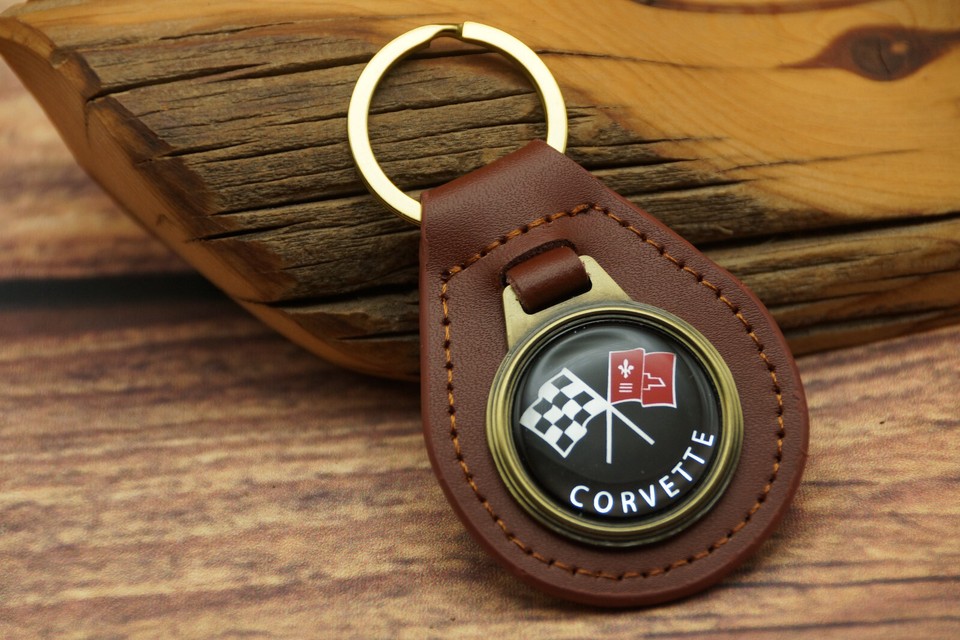 NEW RARE VINTAGE 70s BLACK CHEVY CORVETTE RACE FLAGS Leather Key Chain ...