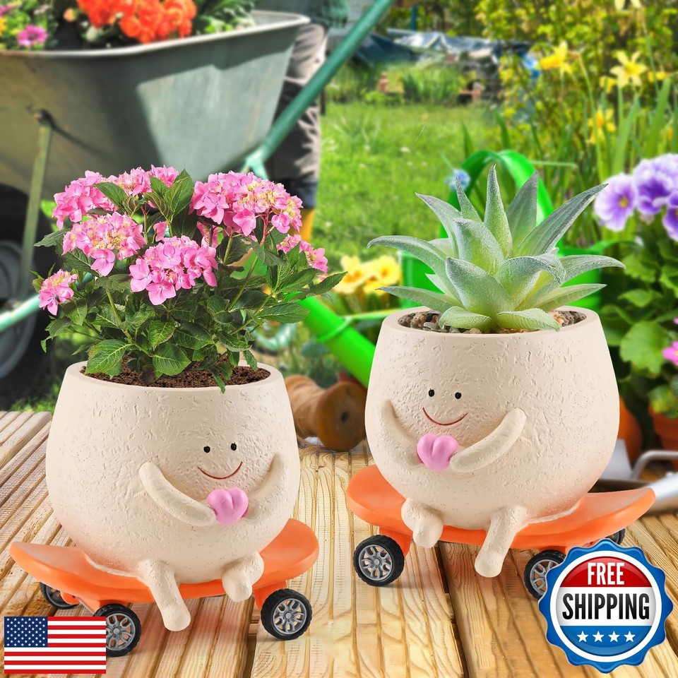 Smiley Face Planters Pots - Cute Skateboard Flower Pots Head with ...