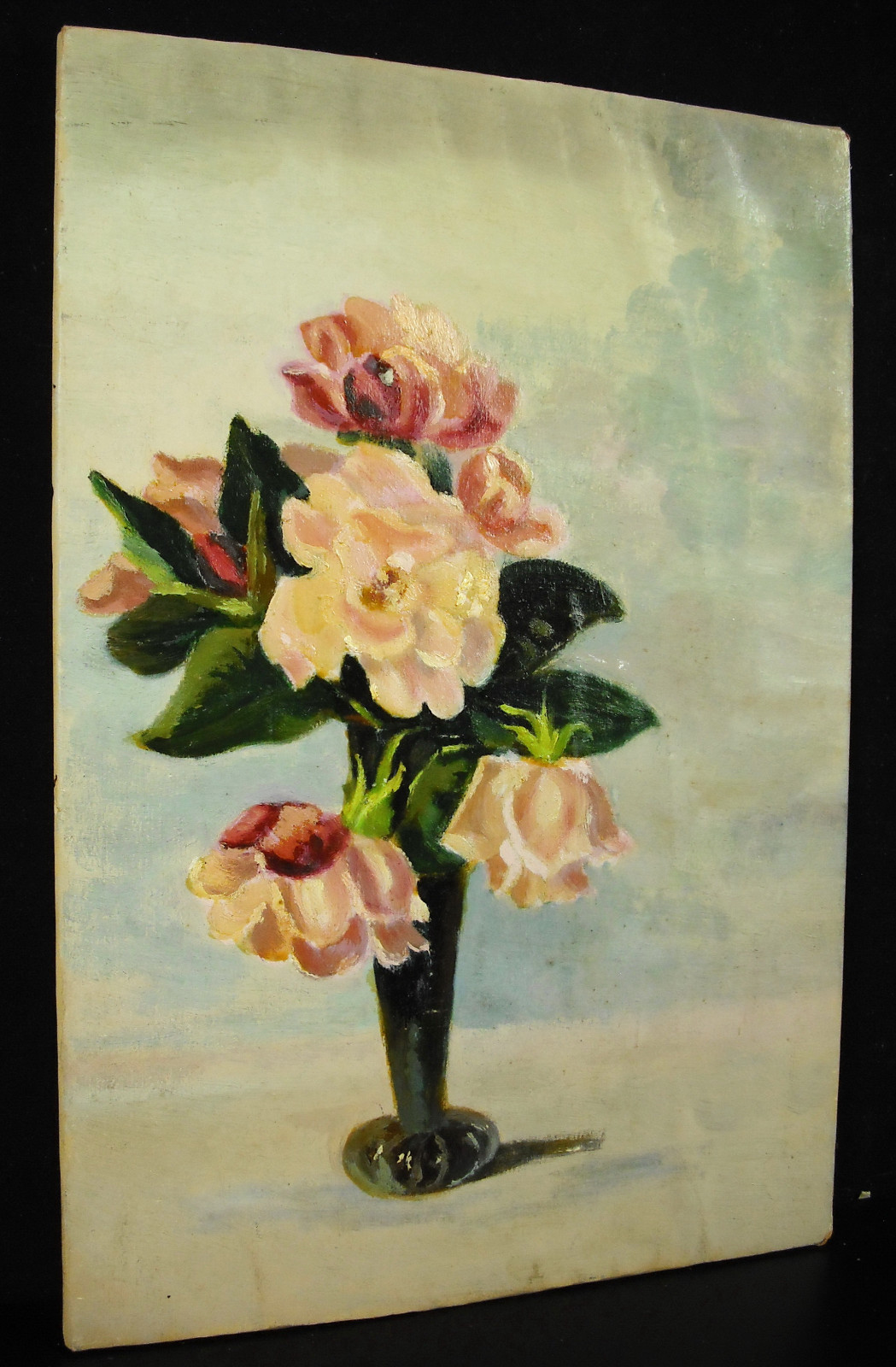 Marie Fournier Mass Oil On Paper Towards 1930 Bouquet de Roses IN Vase ...