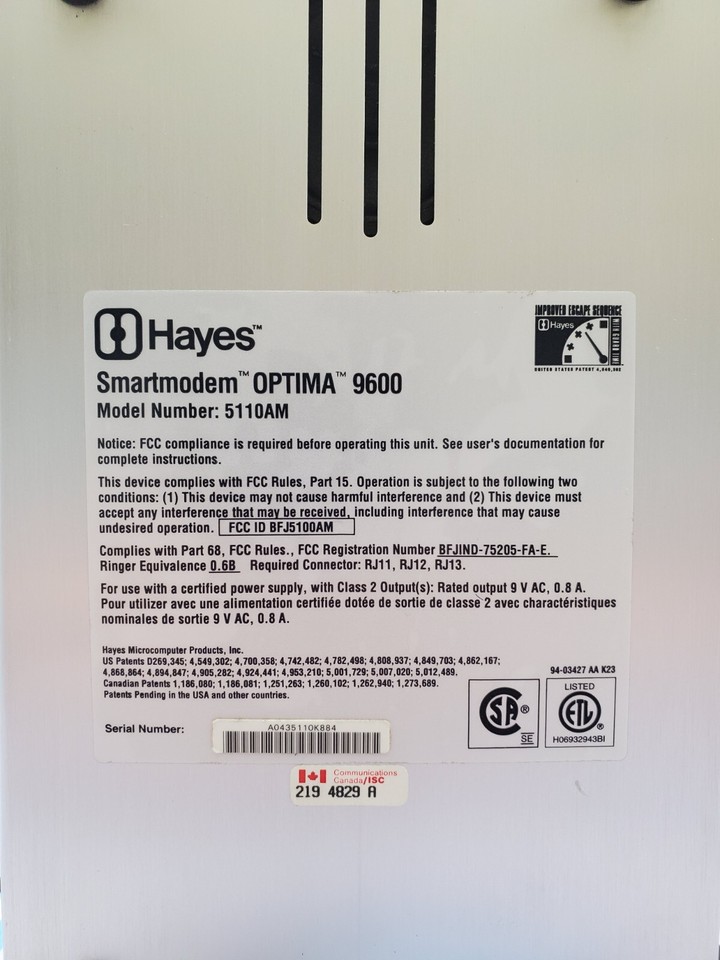 Hayes 5110AM Smartmodem Optima 9600 | eBay