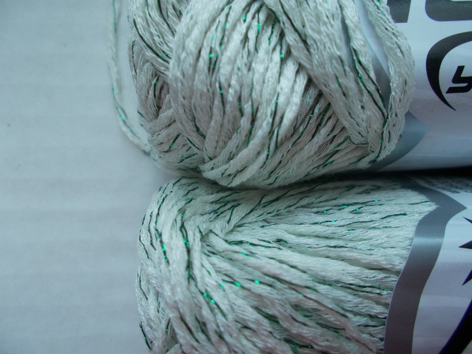 Ice Yarns Ply Viscose fashion yarn,white/metallic, lot of 2 (88 yds ...