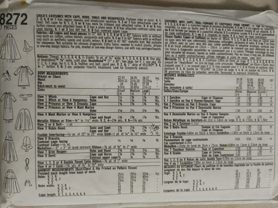 Simplicity Pattern 8272 Child's Halloween Costumes Reaper Cape Witch ...