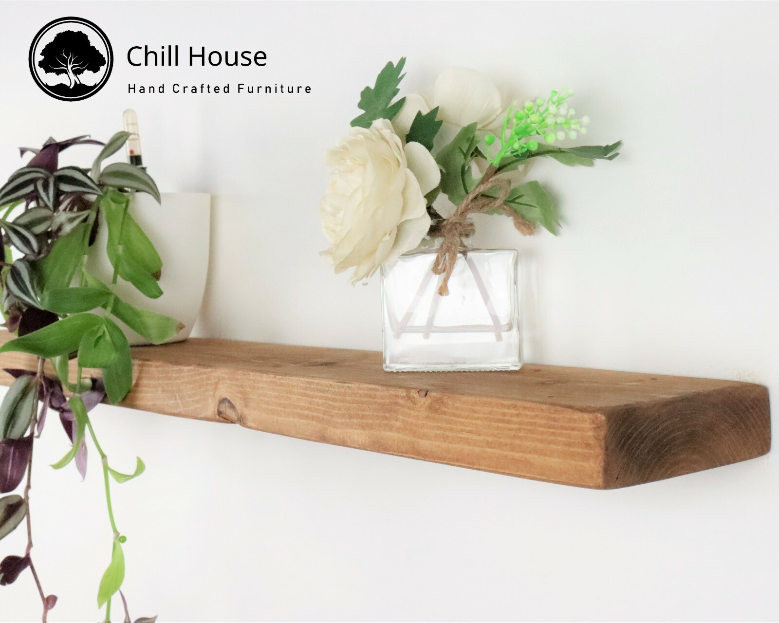 Rustic Flat Floating Shelf Solid Wood Chunky Handmade Oak Industrial ...
