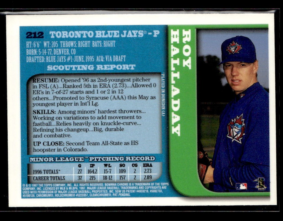 1997 Bowman Chrome #212 Roy Halladay Rookie RC | eBay