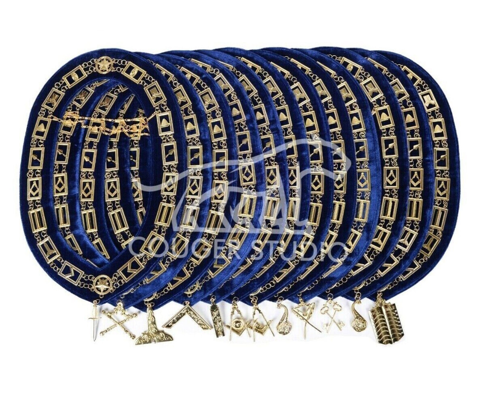 BLUE LODGE MASONIC CHAIN COLLAR WITH OFFICER JEWELS SET of 12 | eBay