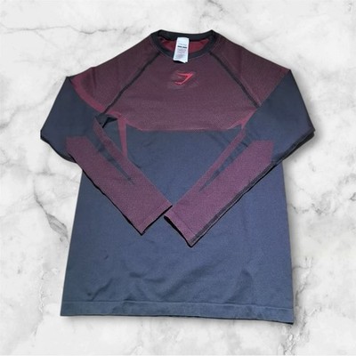 NWT Gymshark Onyx 5.0 V5 Size XL Long Sleeve BLACK CARMINE RED ...