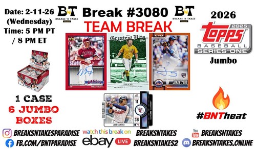 ATLANTA BRAVES 2026 Topps Series 1 Baseball Jumbo CASE 6 BOX Break ...