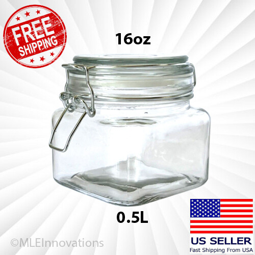 Hinged Lid Clamp Airtight Sealed Jars Food Storage Canister Glass Mason ...