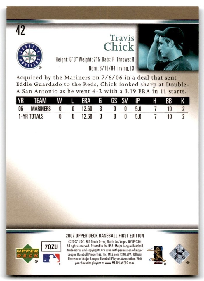 2007 Upper Deck First Edition Travis Chick Baseball Cards #42 | eBay