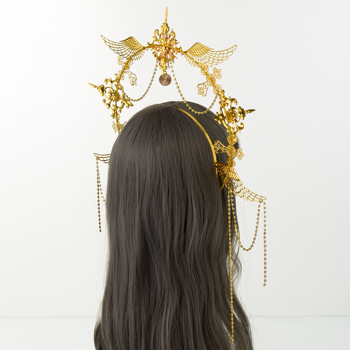 Baroque Lady Halo Crown with Cross Wing Golden Goddess Halo Headpiece ...
