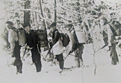 1938 Adirondack Guides & Hunters w/ Rifles and Pack Baskets in Snow ...