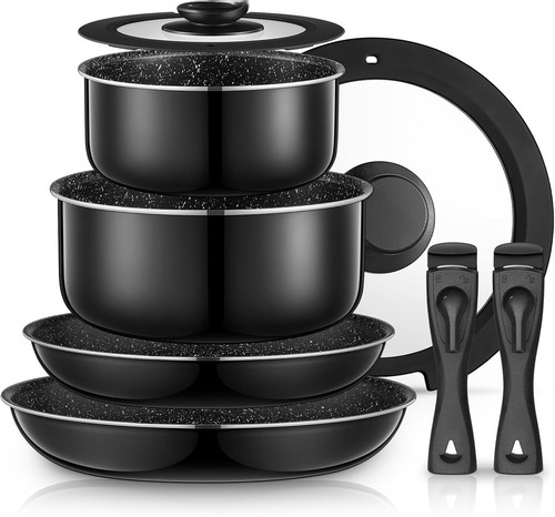 8-Piece Cookware Set with 2 Removable Handles, Aluminum Nonstick ...