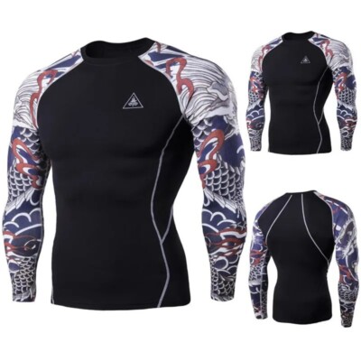 Fitshop Men's MMA BJJ Rashguard Fitness Training Compression Long ...