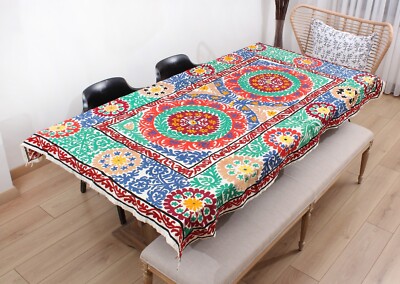 Suzani Uzbek Embroidered Table Cover 4.17' x 6.99' VINTAGE FAST ...