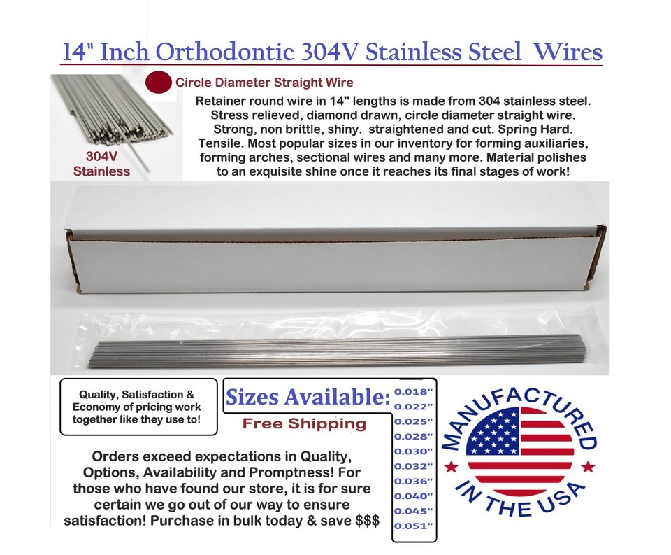 Ortho Retainer Wire Round Straight Lengths 14" Stainless Steel Dental ...