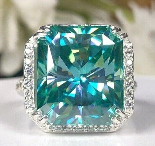 Gorgeous 50 ct Lab Created Blue Diamond Ring 925 Sterling Silver With ...