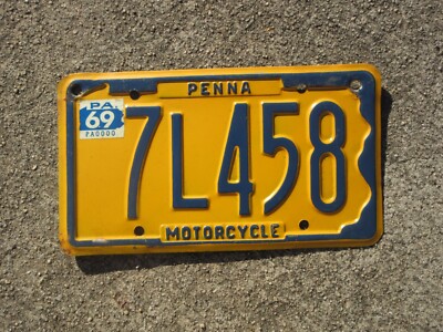 1969 Pennsylvania Motorcycle License Plate PA Penna 7L458 | eBay