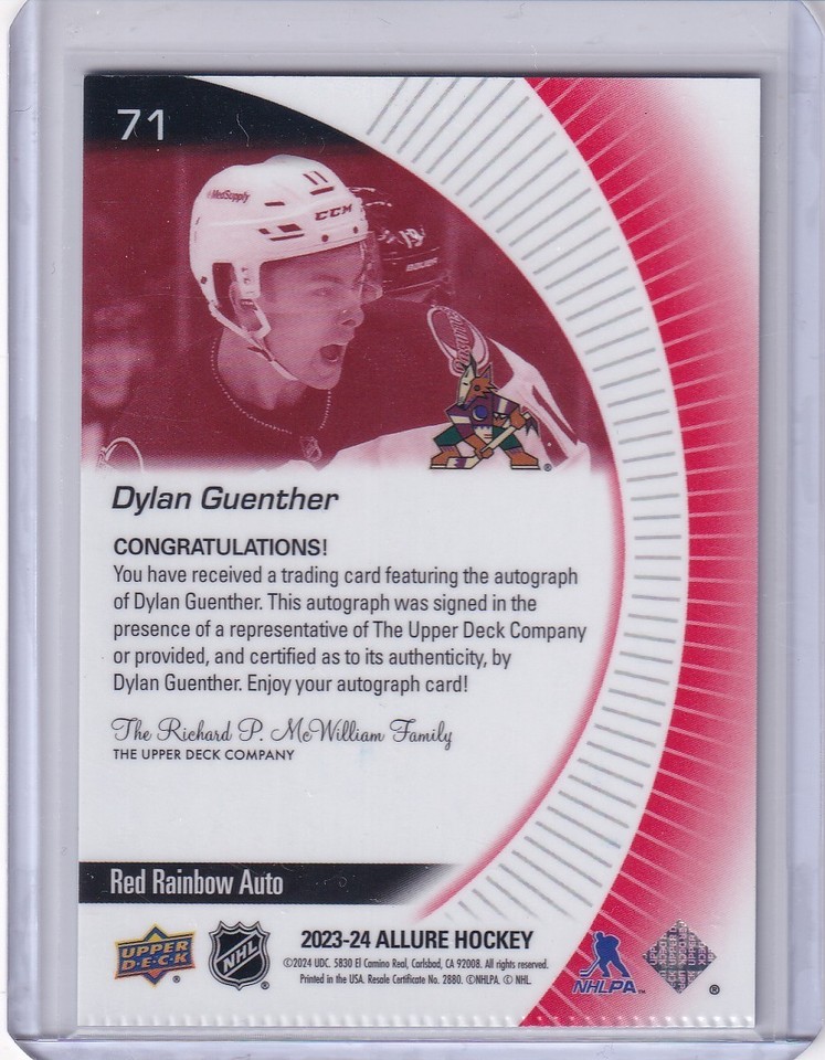 Dylan Guenther, Arizona Coyotes 2023-24 Allure Red Rainbow Auto #71 | eBay