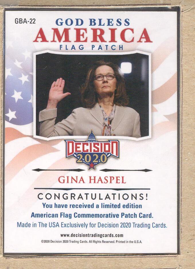 Gina Haspel GBA-22 2020 Decision 2020 God Bless America Flag Patch Pink ...