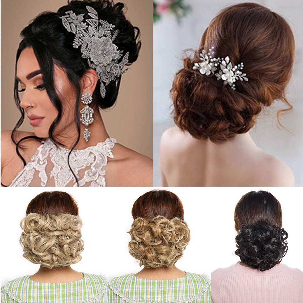 Large Curly Bun Chignon With Two Combs Clip In Synthetic Hair Extension ...