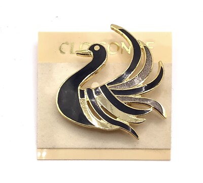 Vintage New Old Stock Bird Shaped Cloisonné Brooch Pin Swan Goose Black ...