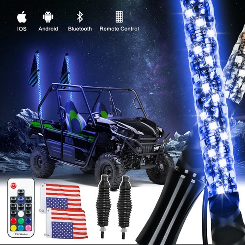 3ft RGB Spiral LED Whip Lights Antenna + Spring Mounting Base&Remote ...