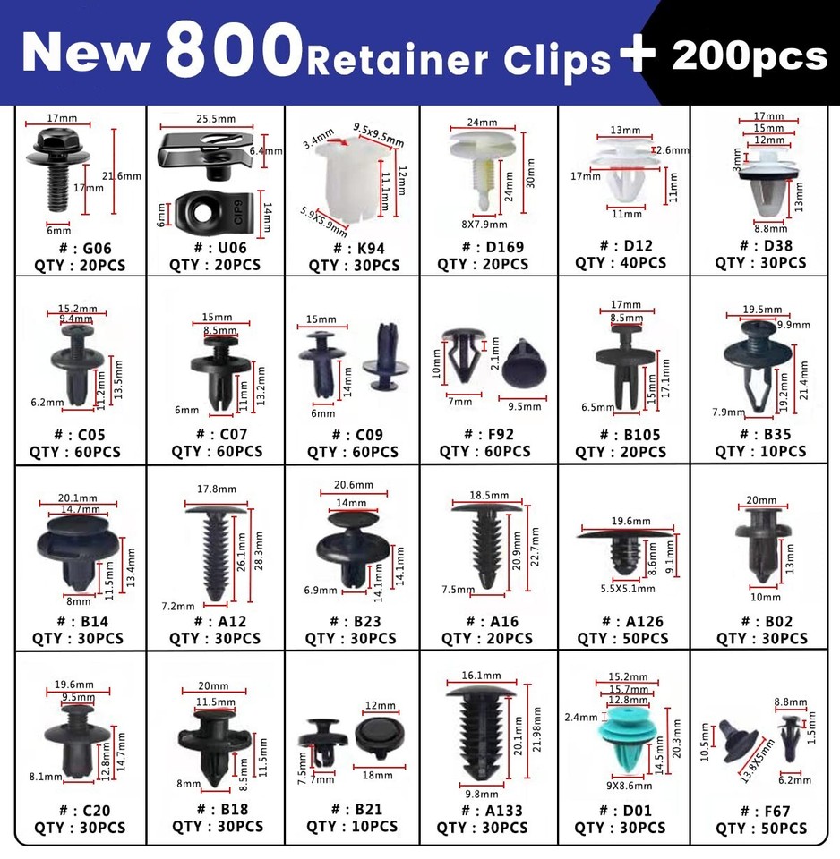 1000PCS Car Retainer Clips Auto Fasteners Push Trim Clips Pin Rivet ...