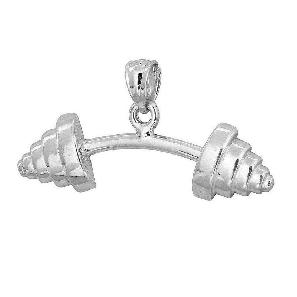 Sterling Silver Barbell Pendant / Charm, Made in USA, Italian Box Chain ...