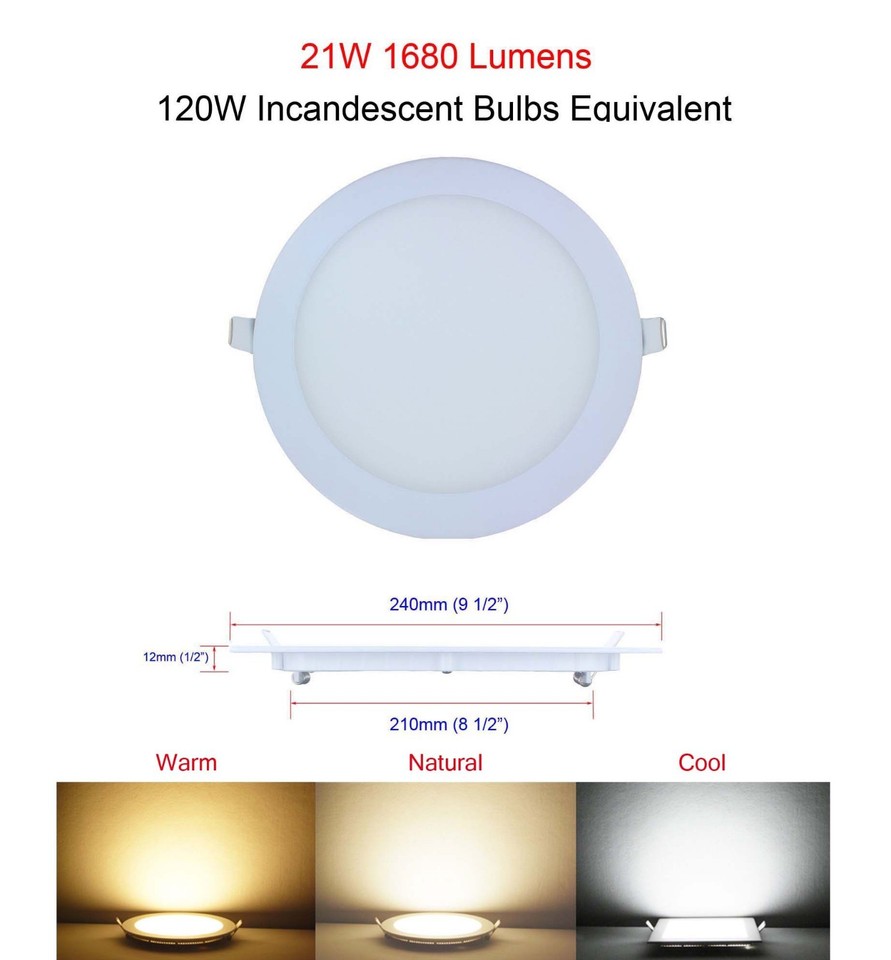 6W 9W 12W 15W 18W 21W 24W LED Recessed Ceiling Panel Light Bulbs Slim ...
