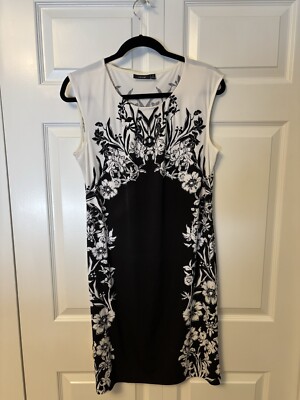 Apt. 9 Womens Black White Sheath Floral Dress Stretch Sleeveless Sz M ...