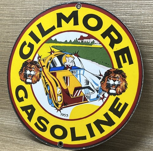 VINTAGE GILMORE GASOLINE PORCELAIN SIGN GAS STATION PUMP PLATE MOTOR ...