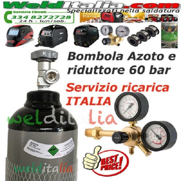 BOMBOLA AZOTO DA 5-7-10-14-50 LT.200 BAR ANCHE CON RIDUTTORE 60 BAR PER ...