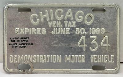 1989 Chicago Illinois Tax Tag Demonstration Motor Vehicle License Plate ...