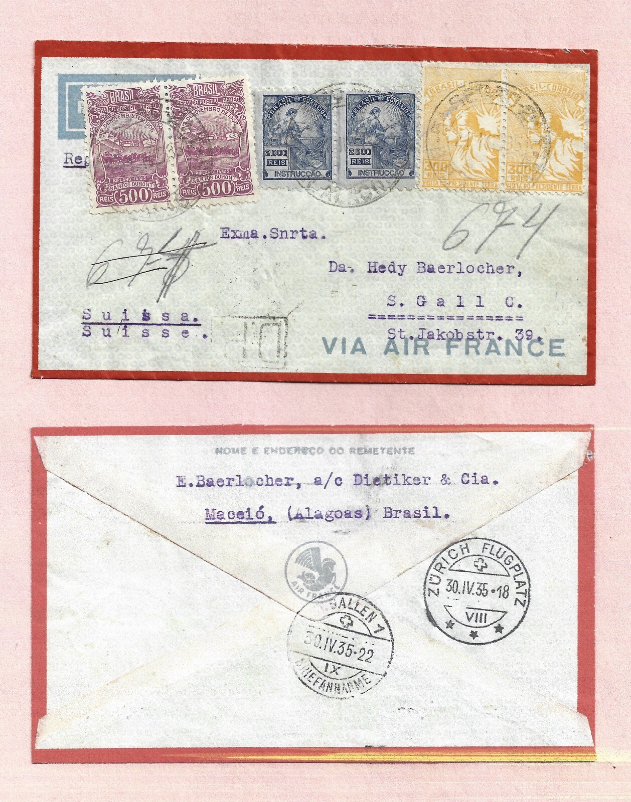 BRAZIL 1935 AIRMAIL ?REGD MULTI-STAMPED COVER TO SWITZERLAND | eBay