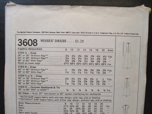 Vintage McCall's Pattern 3608 Miss Size 8 Bust 31.5" Dress 3 Lengths ...