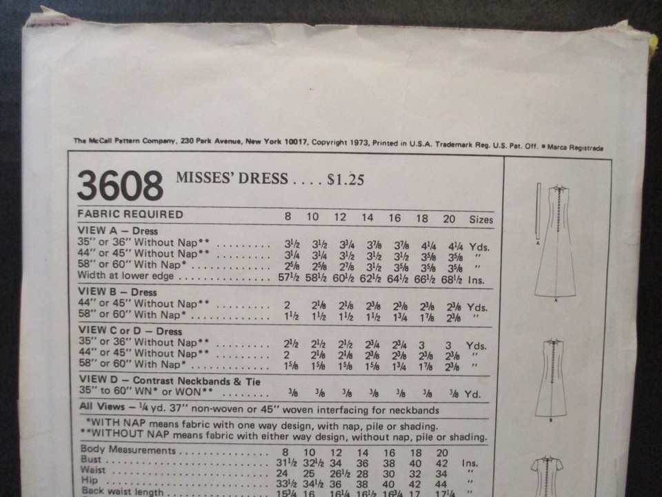 Vintage McCall's Pattern 3608 Miss Size 8 Bust 31.5" Dress 3 Lengths ...