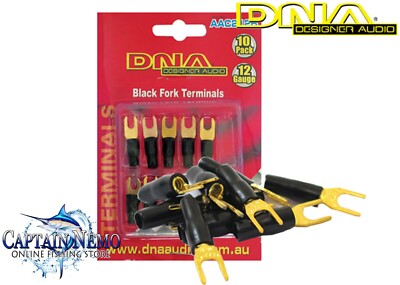 DNA 12 GAUGE FORK TERMINAL BLACK INSULATED GOLD PLATED 10 PACK ...