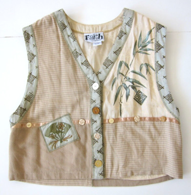 Faith Celia Forrester 100% Rayon Green Beige Asian Floral Button Down ...
